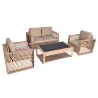 China Factory New Style Set of 4 Garland Weaving Rattan Wicker Garden Leisure Conversation Coffee Table Sofa Set for sale