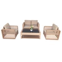 China Factory New Style Set of 4 Garland Weaving Rattan Wicker Garden Leisure Conversation Coffee Table Sofa Set for sale