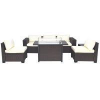 China Factory Wholesale Wicker Rattan Outdoor Sectional Sofa Set with Fire Pit Table  Knock Down Patio Furniture Set for sale