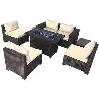 China Factory Wholesale Wicker Rattan Outdoor Sectional Sofa Set with Fire Pit Table  Knock Down Patio Furniture Set for sale