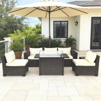 China Factory Wholesale Wicker Rattan Outdoor Sectional Sofa Set with Fire Pit Table  Knock Down Patio Furniture Set for sale