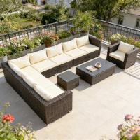 China 8 Pieces Set All-Weather PE Rattan Sectional Sofa Set Outdoor L-Shaped Wicker Conversation Set with Coffee Table for sale