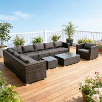 China 8 Pieces Set All-Weather PE Rattan Sectional Sofa Set Outdoor L-Shaped Wicker Conversation Set with Coffee Table for sale