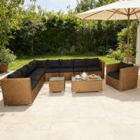 China All Weather PE Rattan Wicker Outdoor Patio Furniture Set L Shaped Sectional Sofa 2 Coffee Tables Single Chair for Garden for sale