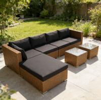 China All Weather PE Rattan Wicker Outdoor Patio Furniture Set L Shaped Sectional Sofa 2 Coffee Tables Single Chair for Garden for sale