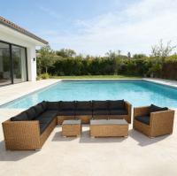 China All Weather PE Rattan Wicker Outdoor Patio Furniture Set L Shaped Sectional Sofa 2 Coffee Tables Single Chair for Garden for sale