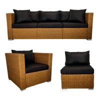 China All Weather PE Rattan Wicker Outdoor Patio Furniture Set L Shaped Sectional Sofa 2 Coffee Tables Single Chair for Garden for sale