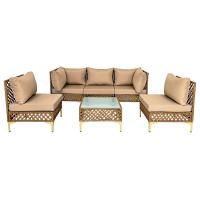 China 6 Pieces PE Wicker Sectional Outdoor Sofa with Coffee Table  Backyard Patio Furniture Sets for sale