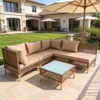 China 6 Pieces PE Wicker Sectional Outdoor Sofa with Coffee Table  Backyard Patio Furniture Sets for sale