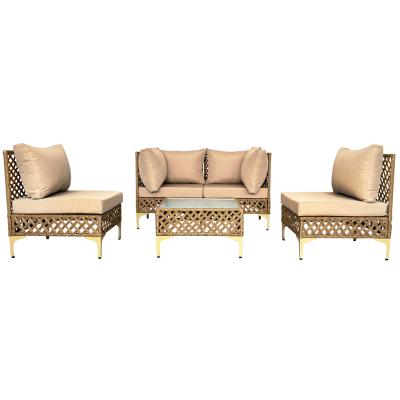 China 5 Pieces PE Wicker Sectional Outdoor Sofa with Coffee Table  Backyard Patio Furniture Sets for sale