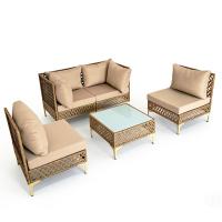 China 5 Pieces PE Wicker Sectional Outdoor Sofa with Coffee Table  Backyard Patio Furniture Sets for sale