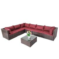 China 7-Pieces Outdoor Sectional Sofa Patio Casual Sofa Garden Corner Functional Rattan Wicker Sofa Set for sale