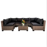 China Factory Direct Wholesale  PE Wicker Rattan  Sofa Set, Outdoor Patio Garden Sectional Corner Couch with  Coffee Table & Cushions for sale