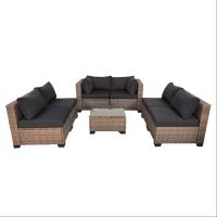 China Factory Direct Wholesale  PE Wicker Rattan  Sofa Set, Outdoor Patio Garden Sectional Corner Couch with  Coffee Table & Cushions for sale