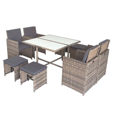 China Wholesale Outdoor Patio Garden Furniture Space Saving Dinning Table and Chair PE Wicker Tempered Glass Table Top for sale