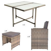 China Wholesale Outdoor Patio Garden Furniture Space Saving Dinning Table and Chair PE Wicker Tempered Glass Table Top for sale