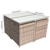 China Wholesale Outdoor Patio Garden Furniture Space Saving Dinning Table and Chair PE Wicker Tempered Glass Table Top for sale