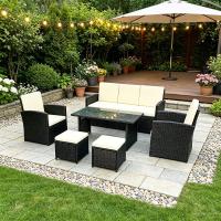 China Outdoor Garden and Patio Furniture Set Dining Table and Chairs Rattan  2 Seat and Single Armchair 2 Pieces Stool 1 Piece Table for sale