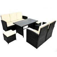 China Outdoor Garden and Patio Furniture Set Dining Table and Chairs Rattan  2 Seat and Single Armchair 2 Pieces Stool 1 Piece Table for sale