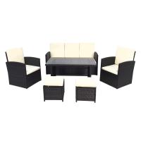 China Outdoor Garden and Patio Furniture Set Dining Table and Chairs Rattan  2 Seat and Single Armchair 2 Pieces Stool 1 Piece Table for sale