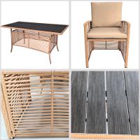 China Outside Rattan Dining Table and Chairs 7 Pieces Set PE Wicker Poly Wooden Table Top Garden Patio Balcony Furniture Set for sale