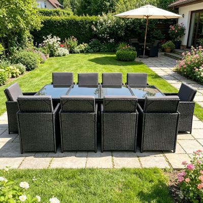 China Wholesale 11 Pieces Leisure Sets With Furniture Cover Space Saving Rattan Outdoor Dining Sets Table and Chairs Stool for sale