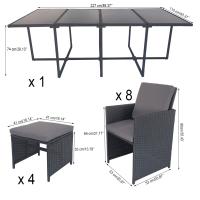 China Wholesale 11 Pieces Leisure Sets With Furniture Cover Space Saving Rattan Outdoor Dining Sets Table and Chairs Stool for sale