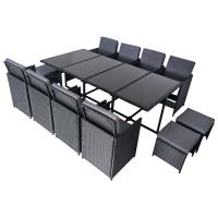 China Wholesale 11 Pieces Leisure Sets With Furniture Cover Space Saving Rattan Outdoor Dining Sets Table and Chairs Stool for sale