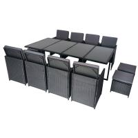 China Wholesale 11 Pieces Leisure Sets With Furniture Cover Space Saving Rattan Outdoor Dining Sets Table and Chairs Stool for sale