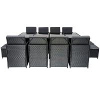 China Wholesale 11 Pieces Leisure Sets With Furniture Cover Space Saving Rattan Outdoor Dining Sets Table and Chairs Stool for sale