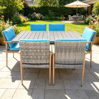China Outdoor Furniture for Restaurant Dining Home Steel Frame Feet Heat Transfer Printing Wood Grain Table and Chairs for sale