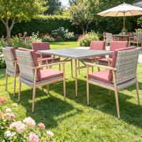 China Outdoor Furniture for Restaurant Dining Home Steel Frame Feet Heat Transfer Printing Wood Grain Table and Chairs for sale