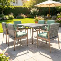 China Outdoor Furniture for Restaurant Dining Home Steel Frame Feet Heat Transfer Printing Wood Grain Table and Chairs for sale
