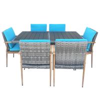 China Outdoor Furniture for Restaurant Dining Home Steel Frame Feet Heat Transfer Printing Wood Grain Table and Chairs for sale