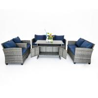 China All Weather 5 Pieces Patio Furniture Set with Navy Blue Cushions Garden Backyard Storage Table Outdoor Wicker Conversation Set for sale