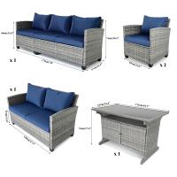 China All Weather 5 Pieces Patio Furniture Set with Navy Blue Cushions Garden Backyard Storage Table Outdoor Wicker Conversation Set for sale