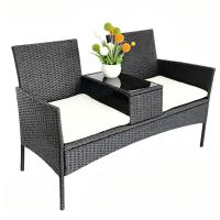 China Outdoor Rattan Love Seat with Middle Table 2-Seat Patio Wicker Conversation Chair Set with Cushions for sale