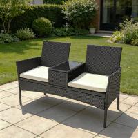 China Outdoor Rattan Love Seat with Middle Table 2-Seat Patio Wicker Conversation Chair Set with Cushions for sale