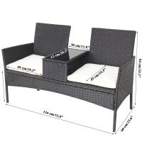 China Outdoor Rattan Love Seat with Middle Table 2-Seat Patio Wicker Conversation Chair Set with Cushions for sale