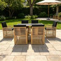 China Factory 2027 Hot Sale Garden Dining Table and Chair Steel Frame Rattan Chairs and Poly Wooden Table for sale