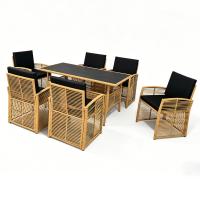 China Factory 2027 Hot Sale Garden Dining Table and Chair Steel Frame Rattan Chairs and Poly Wooden Table for sale
