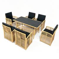 China Factory 2027 Hot Sale Garden Dining Table and Chair Steel Frame Rattan Chairs and Poly Wooden Table for sale