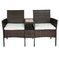 China Hot Sale Good Quality Garden Chairs Poly Wide Brown Rattan Hand Weaving Love Chair for sale