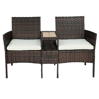 China Hot Sale Good Quality Garden Chairs Poly Wide Brown Rattan Hand Weaving Love Chair for sale
