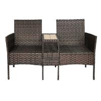 China Hot Sale Good Quality Garden Chairs Poly Wide Brown Rattan Hand Weaving Love Chair for sale