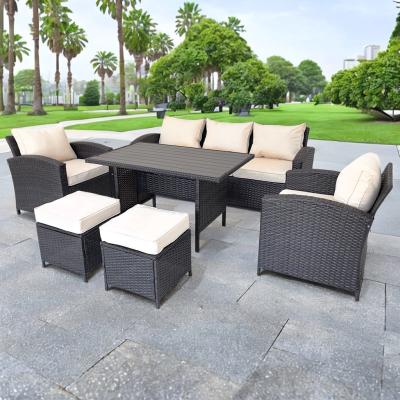 China Modern Outdoor Rattan Dining Table and Chair Set Woven Wicker Patio Furniture with Removable Cushions for Garden Terrace for sale