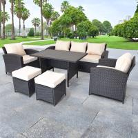 China Modern Outdoor Rattan Dining Table and Chair Set Woven Wicker Patio Furniture with Removable Cushions for Garden Terrace for sale