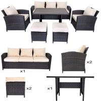 China Modern Outdoor Rattan Dining Table and Chair Set Woven Wicker Patio Furniture with Removable Cushions for Garden Terrace for sale