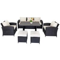 China Modern Outdoor Rattan Dining Table and Chair Set Woven Wicker Patio Furniture with Removable Cushions for Garden Terrace for sale