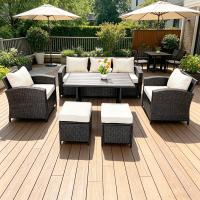 China Modern Outdoor Rattan Dining Table and Chair Set Woven Wicker Patio Furniture with Removable Cushions for Garden Terrace for sale